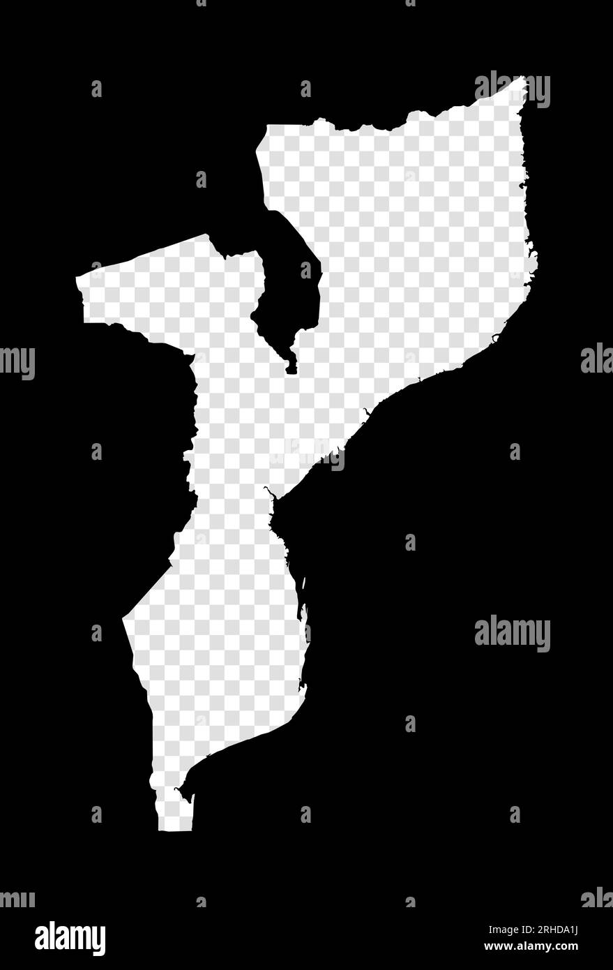 Stencil map of Mozambique. Simple and minimal transparent map of Mozambique. Black rectangle ...
