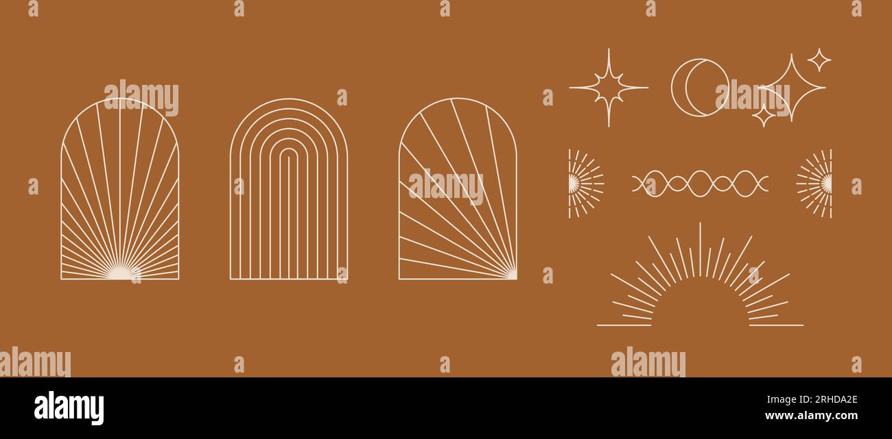 Boho style linear element collection. Terracotta design forms with ...