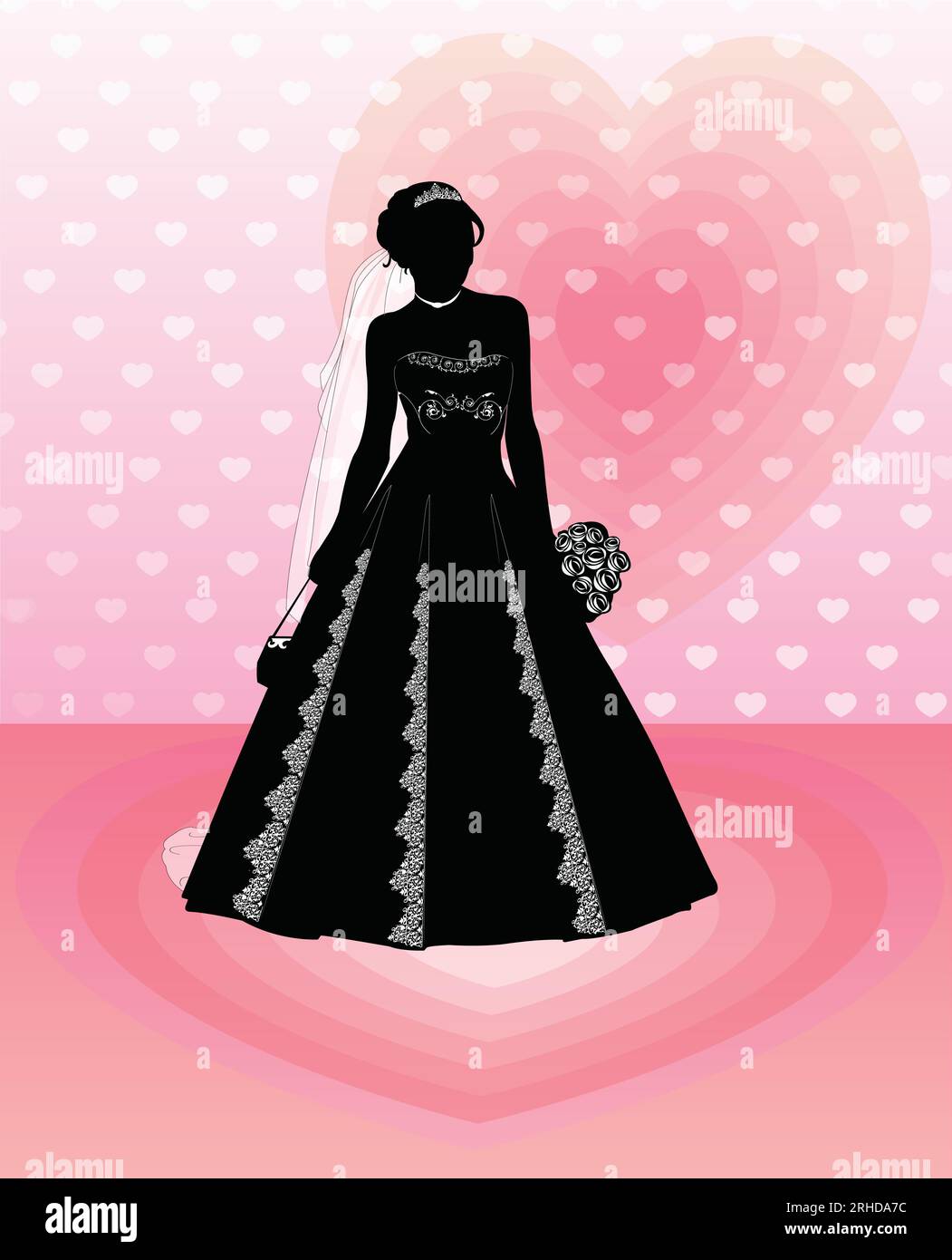 Bride silhouette with flowers, greeting card stock illustration Stock ...