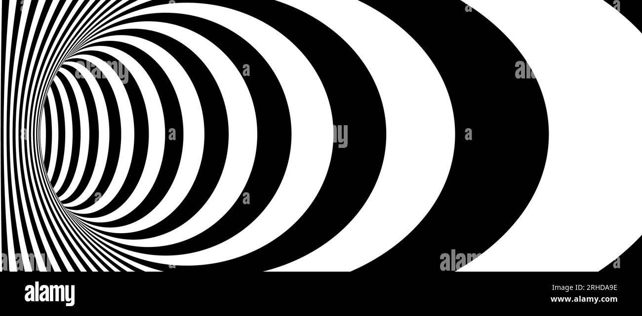 Optical illusion wormhole. Striped geometric infinite tunnel. Black and ...
