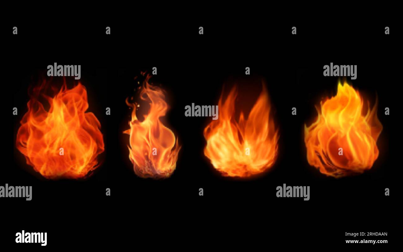 Pack of realistic burning flames. Vector illustration Stock Vector ...