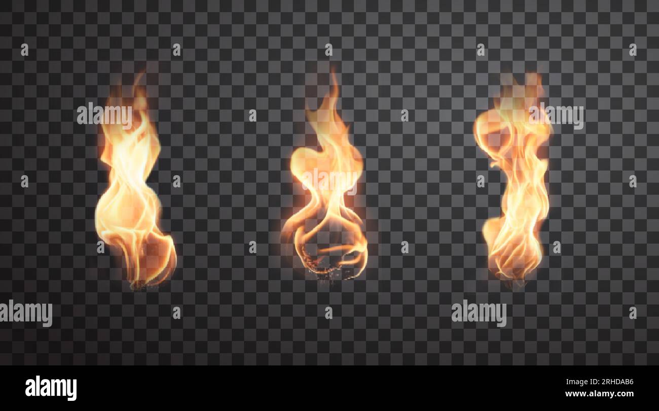 Set of realistic torch flame isolated on transparent background Stock ...