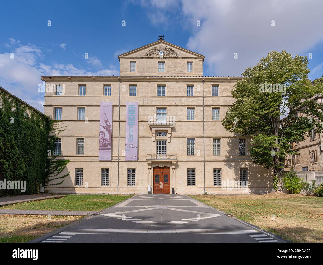 View of ancient classical stone facade and entrance of historic Hotel ...