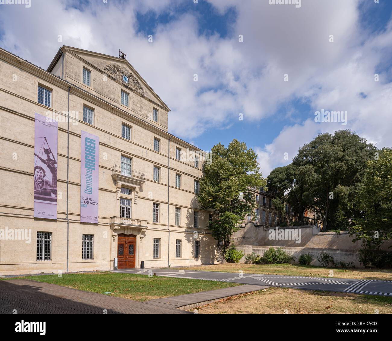 View of ancient classical stone facade and entrance of historic Hotel ...