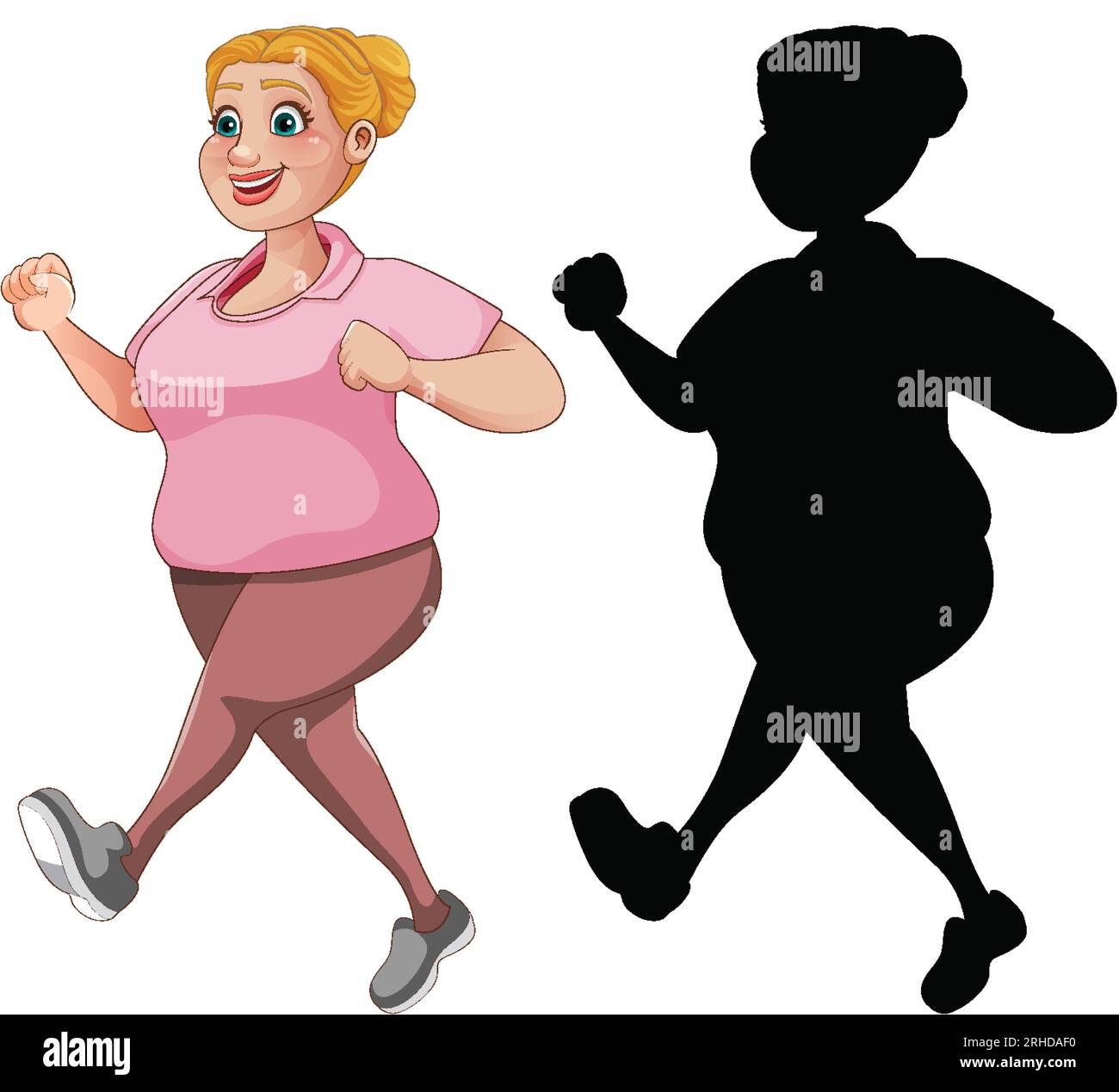 A cartoon illustration of an overweight woman running alongside her ...