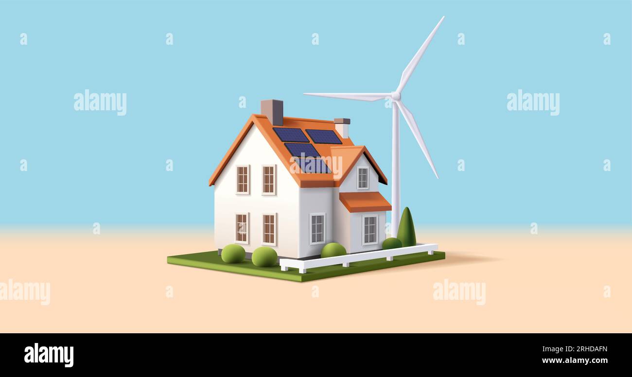 3d Illustration of an eco friendly modern house using renewable sources ...