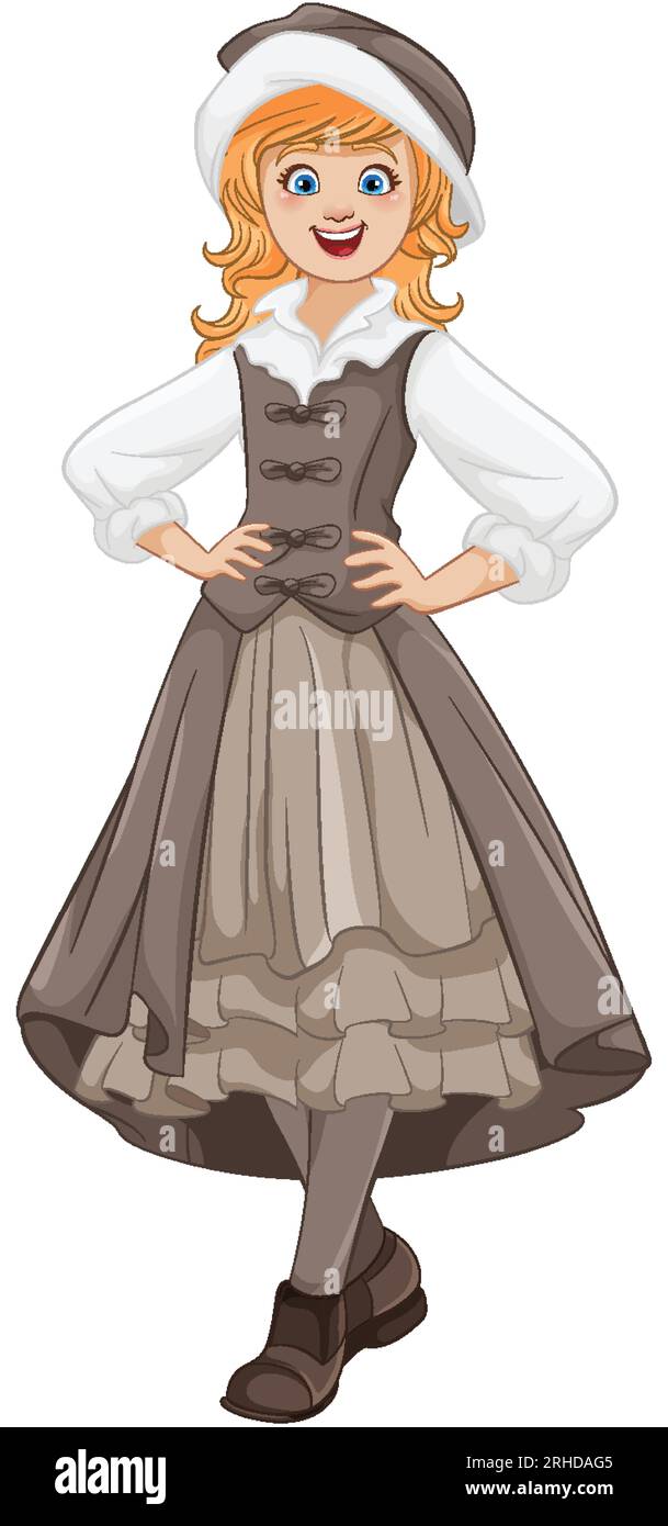 A happy woman wearing a traditional Austrian outfit, including a hat ...