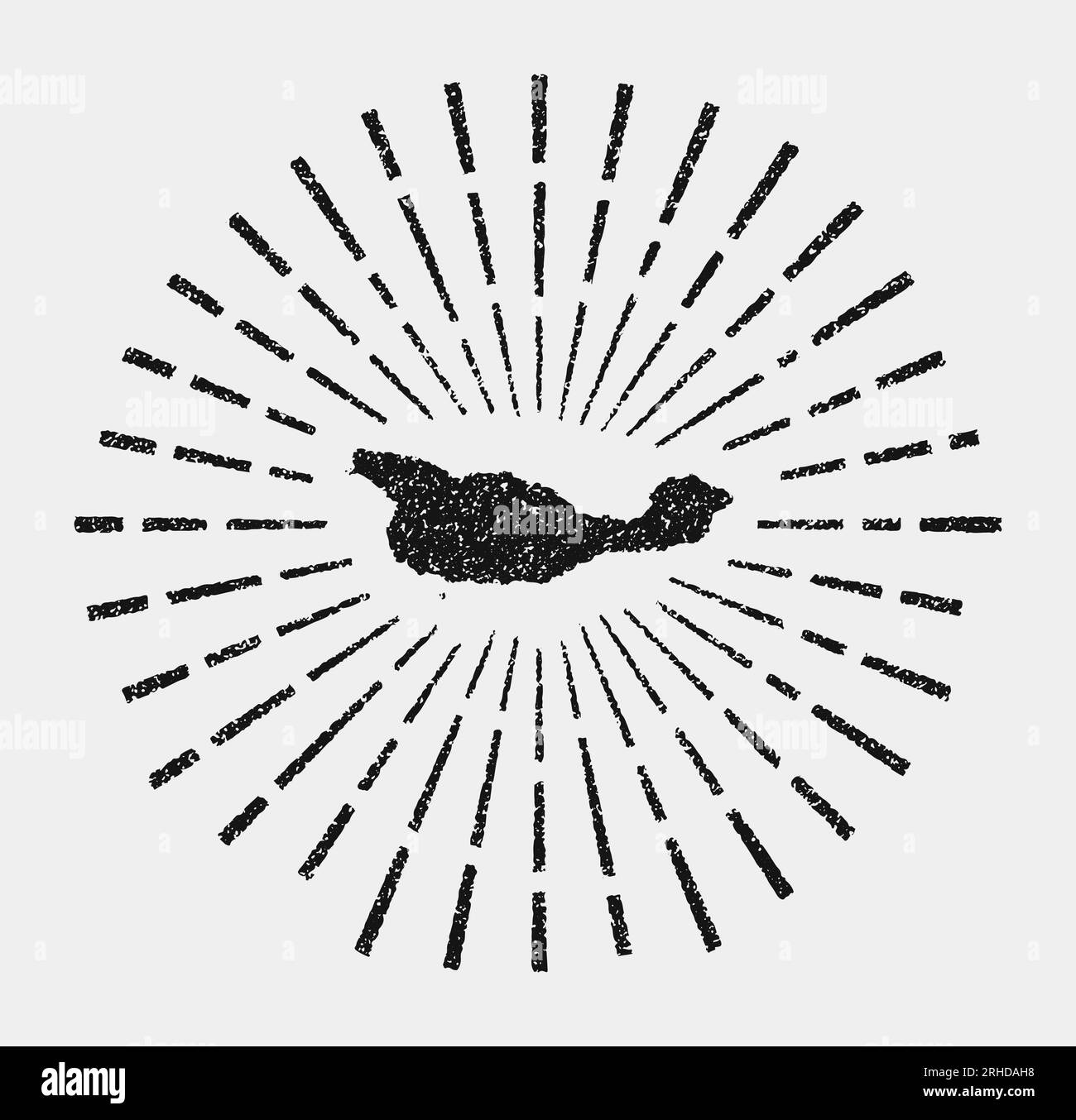 Vintage map of Santa Cruz Island. Grunge sunburst around the island ...