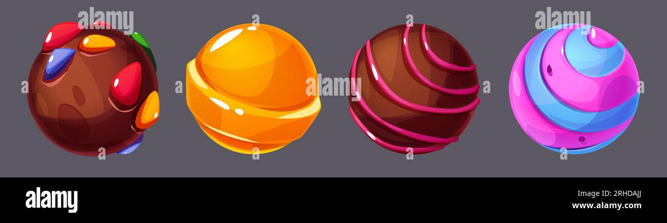 Cartoon set of candy planets isolated on background. Vector ...