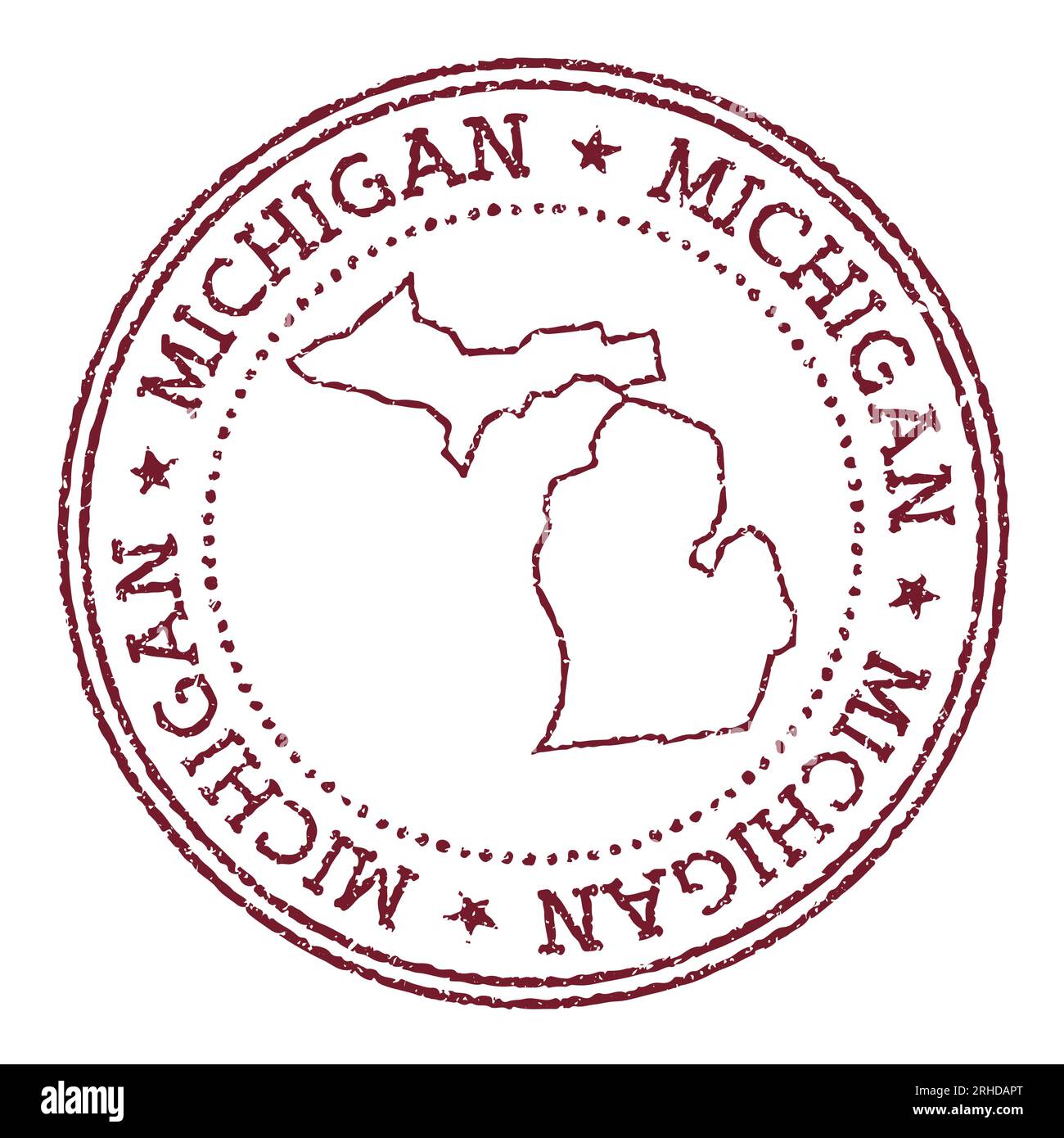 Michigan round rubber stamp with us state map. Vintage red passport ...