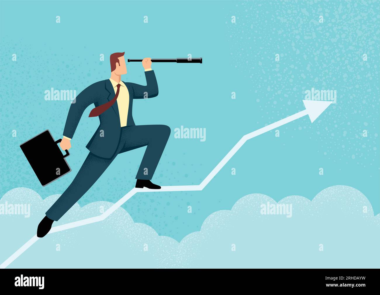 Simple flat vector illustration of a businessman using telescope on ...