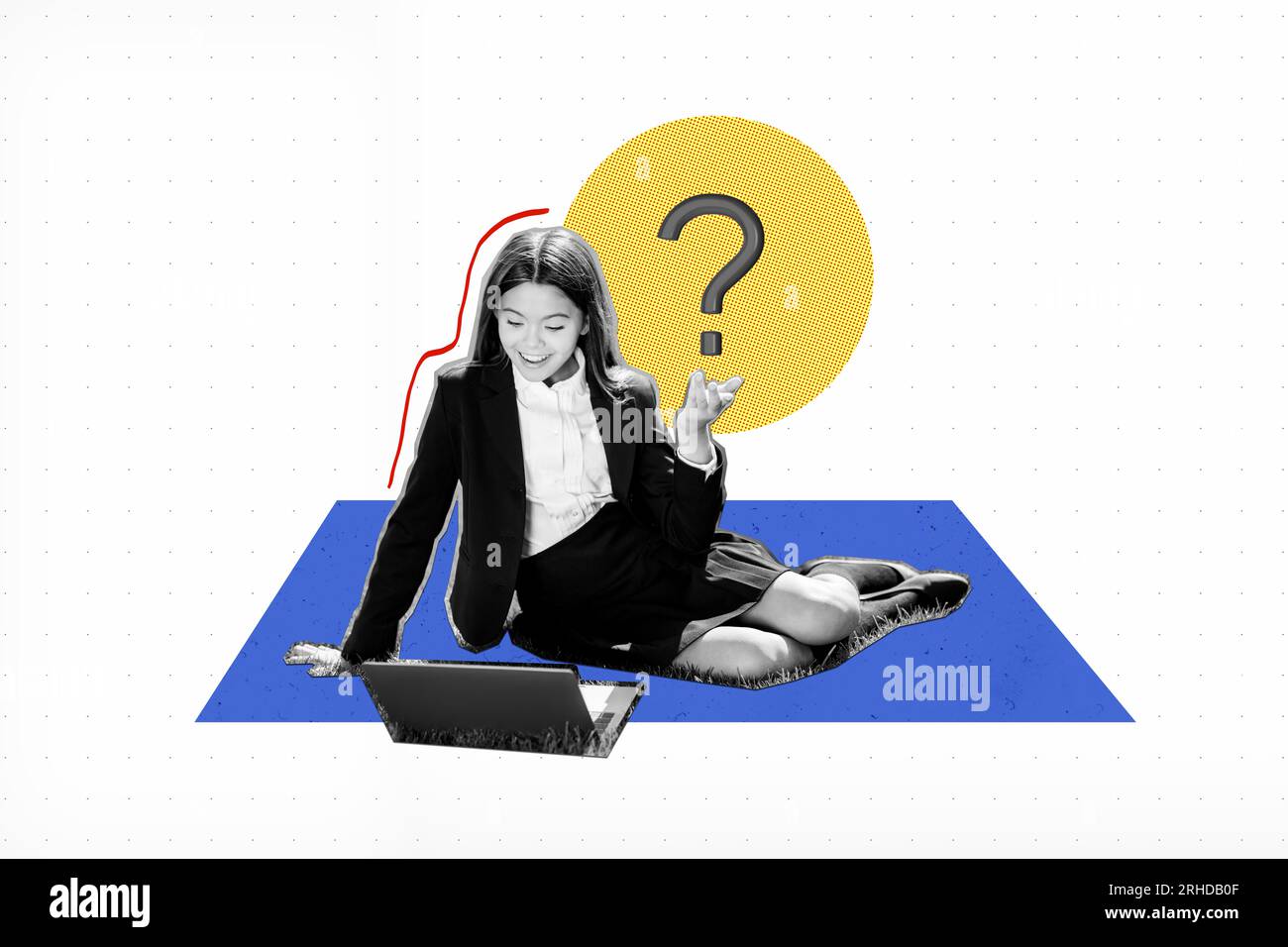 Artwork collage of positive black white effect girl elearning online ...