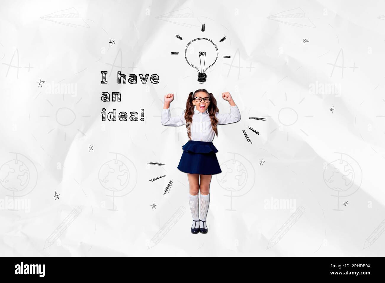 Primary school girl collage picture genius idea lightbulb plan ...
