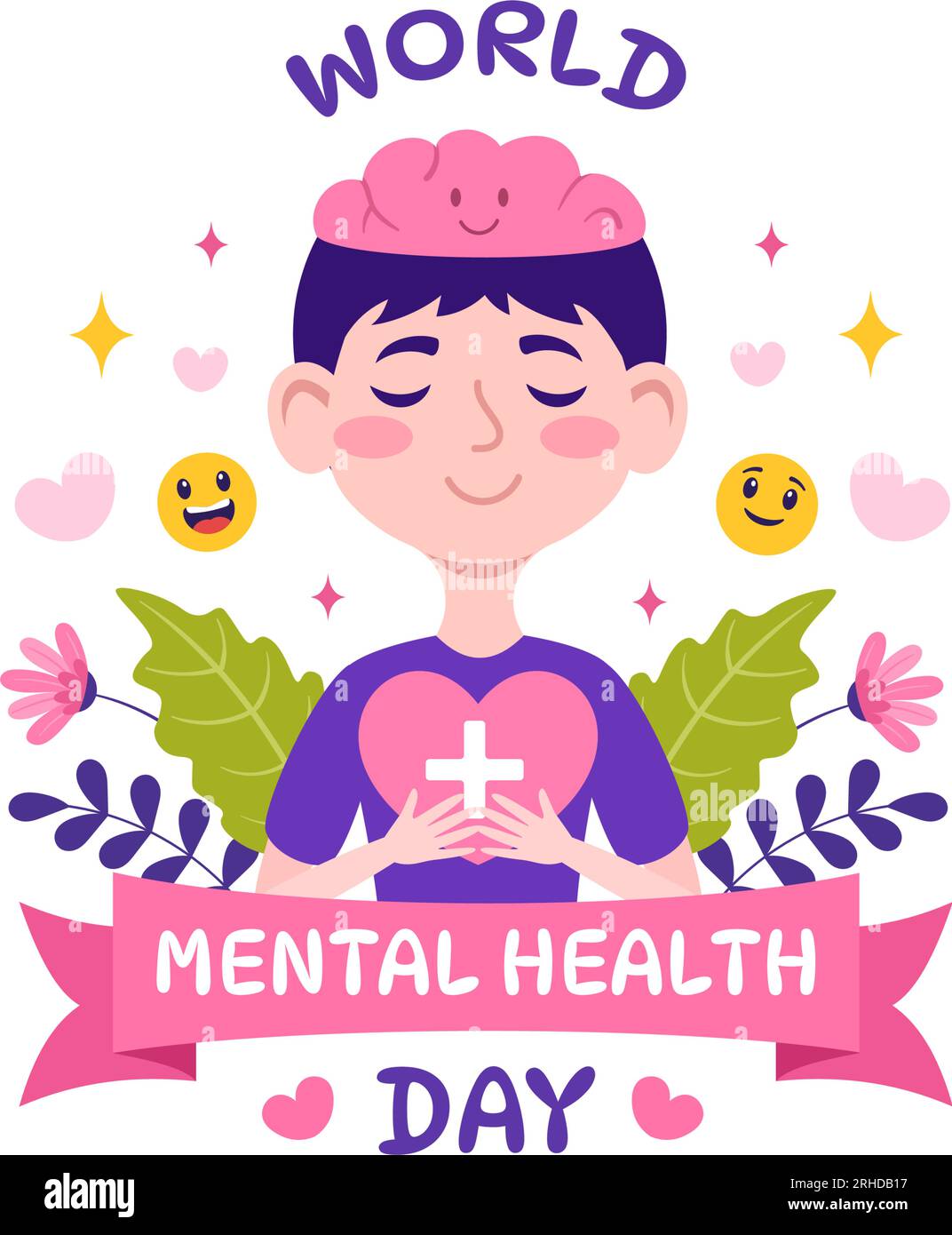 World Mental Health Day Vector Illustration on October 10 with Healthy ...