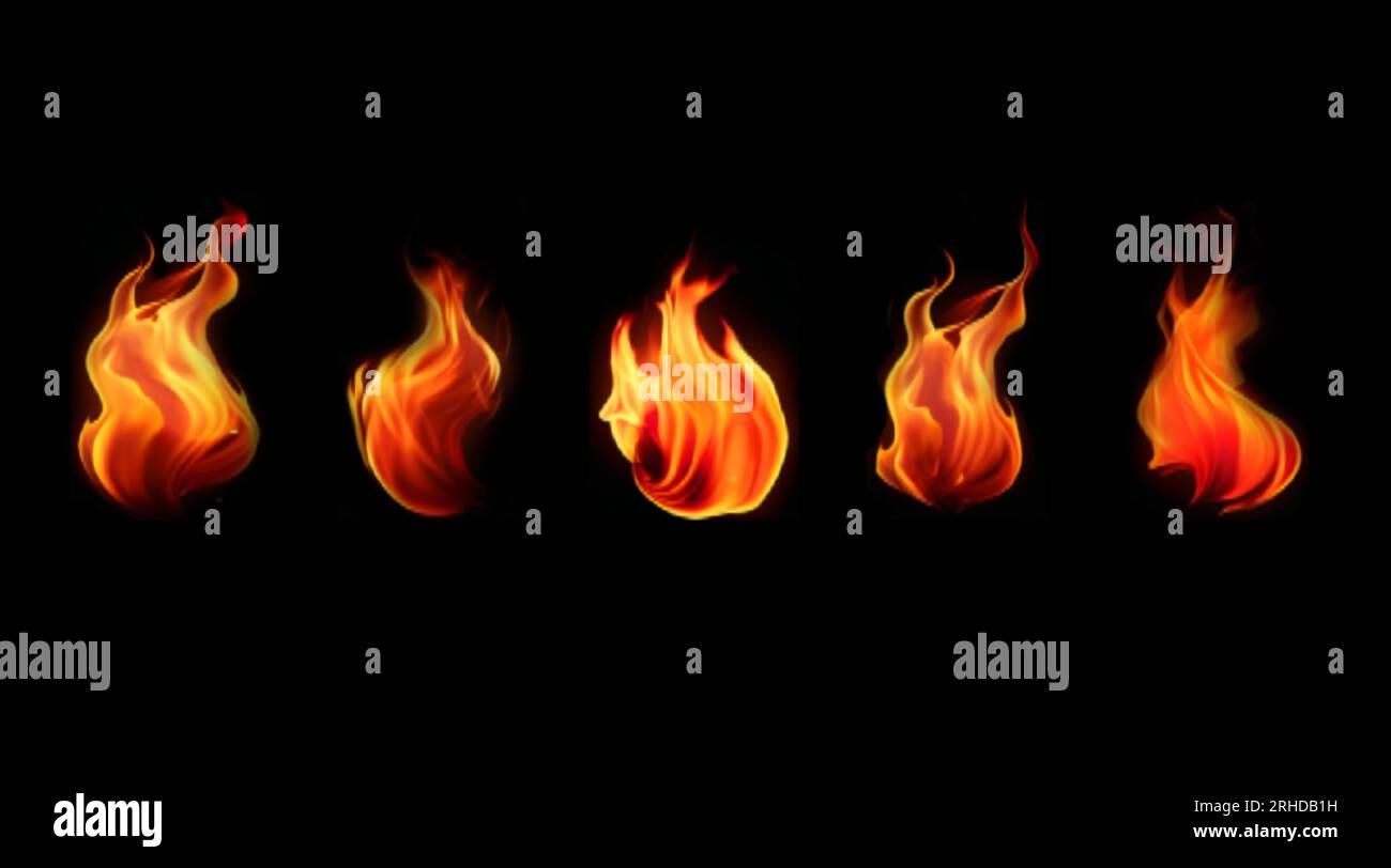 Set of realistic burning flames. Vector illustration Stock Vector Image ...