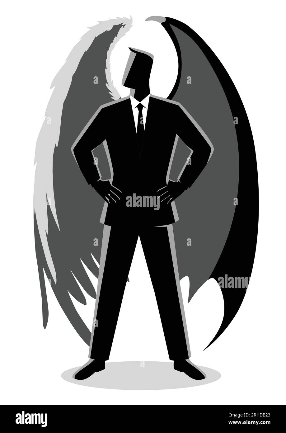 Vector illustration of a man in suit with angel and devil wings ...