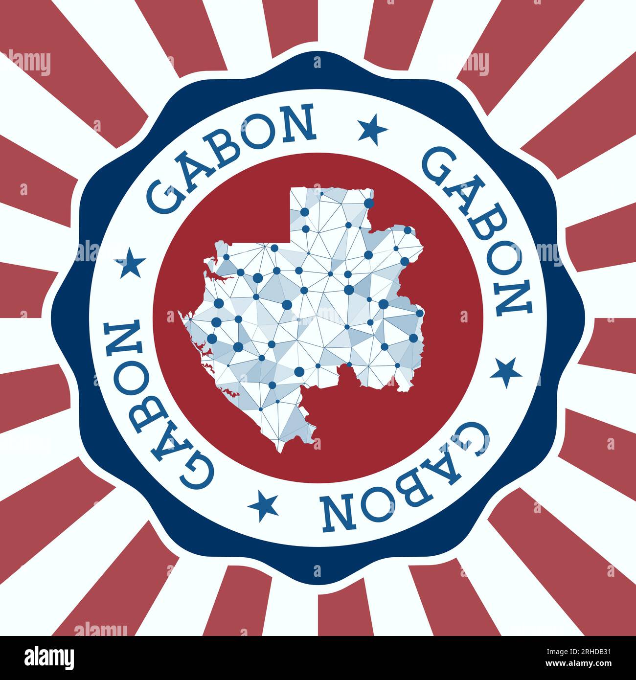 Gabon Badge. Round logo of country with triangular mesh map and radial ...