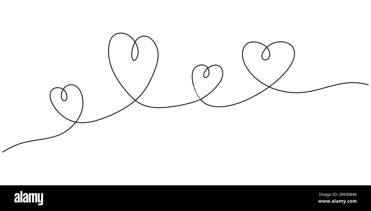 one line drawing of love sign with four hearts embrace minimalism ...