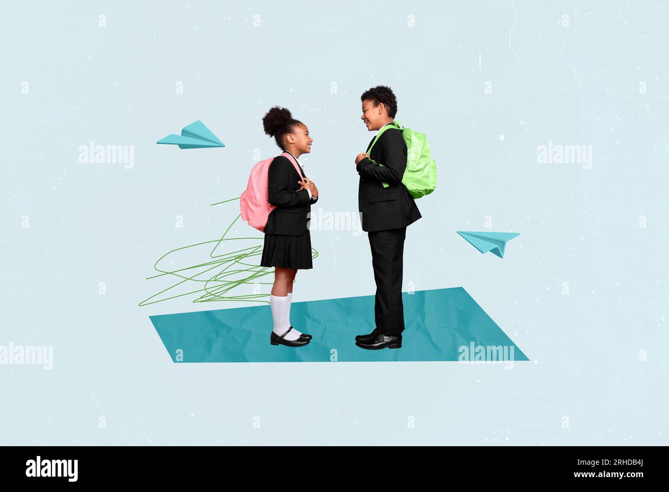 Photo banner collage advertisement school children wear pink green ...