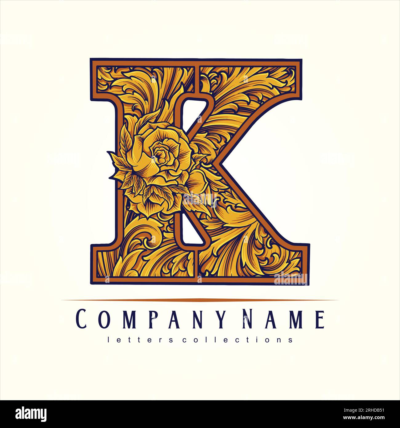 Vintage flourish craft elegant gold K monogram letter logo vector ...