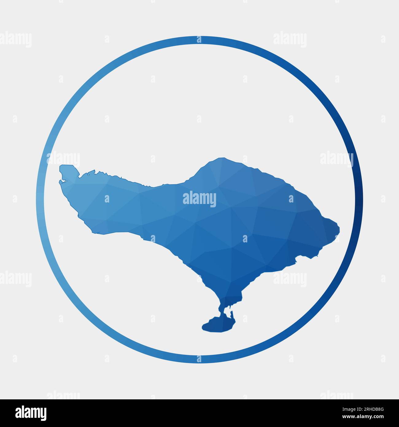Bali icon. Polygonal map of the island in gradient ring. Round low poly ...