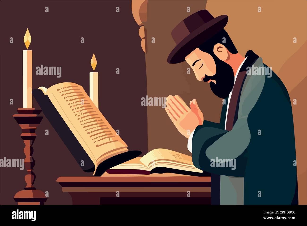 Jew reading torah Judaism religion in synagogue rabbis vector ...