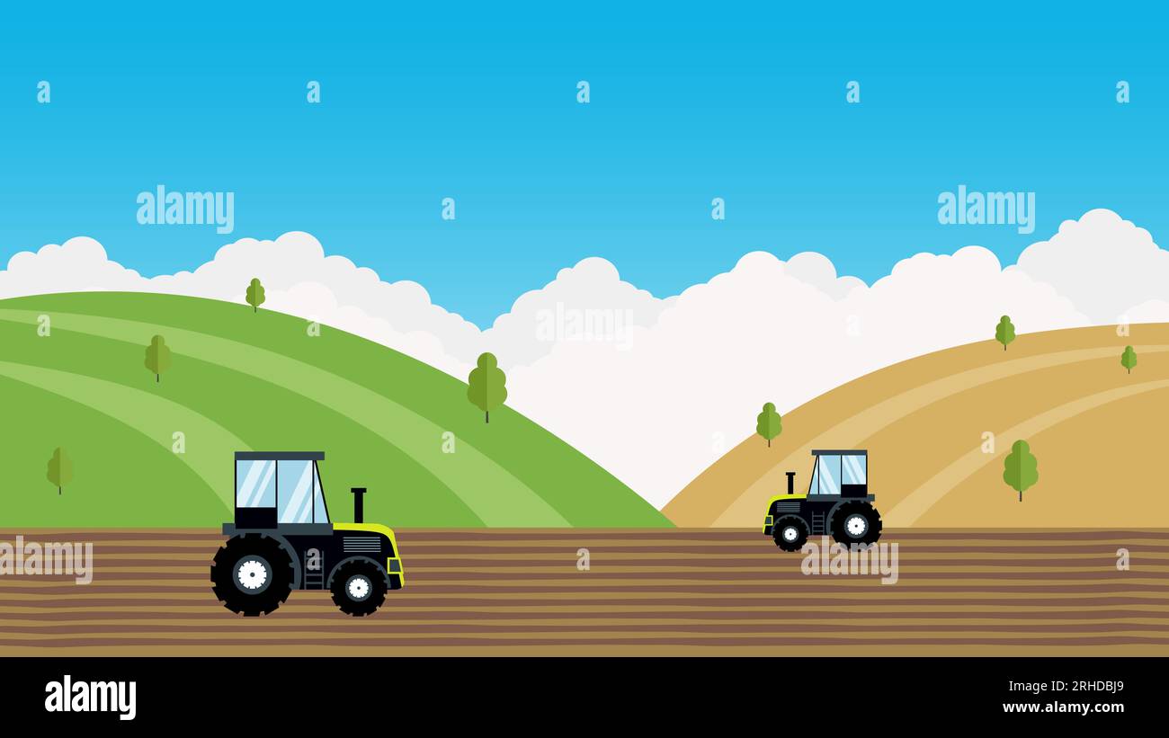 Tractor plowing farm field Stock Vector Images - Alamy