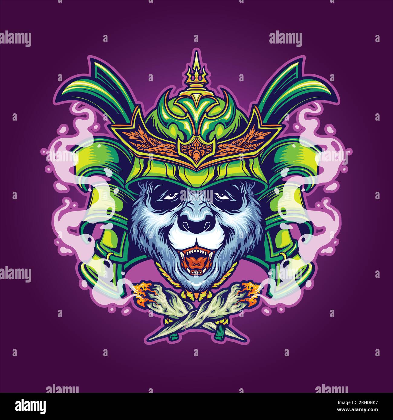 Panda japanese samurai warriors enjoying weed vector illustrations for ...