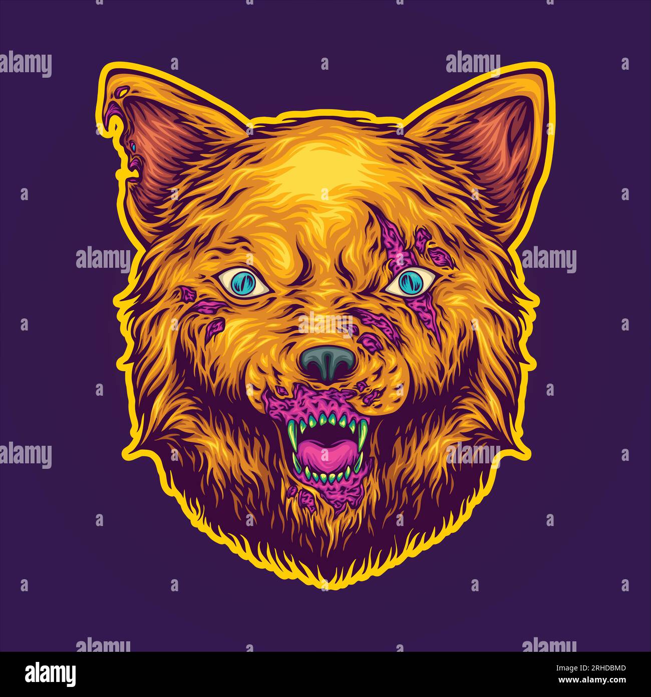Barking nightmares spooky dog head zombie vector illustrations for your ...