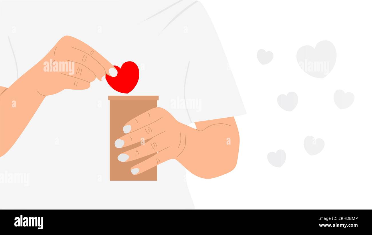 People put hearts into a box for donations Hearts in hand Stock Vector ...