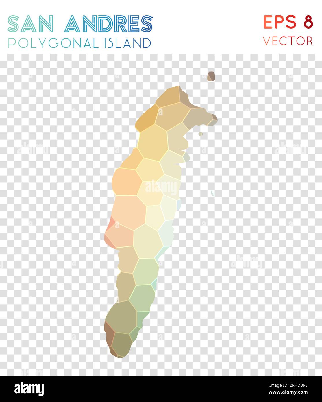 San Andres polygonal map, mosaic style island. Lively low poly style ...