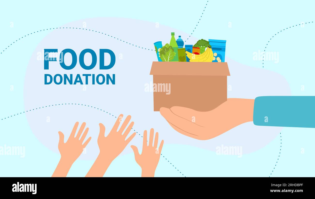 people giving a donation box with food for charity and solidarity Stock ...