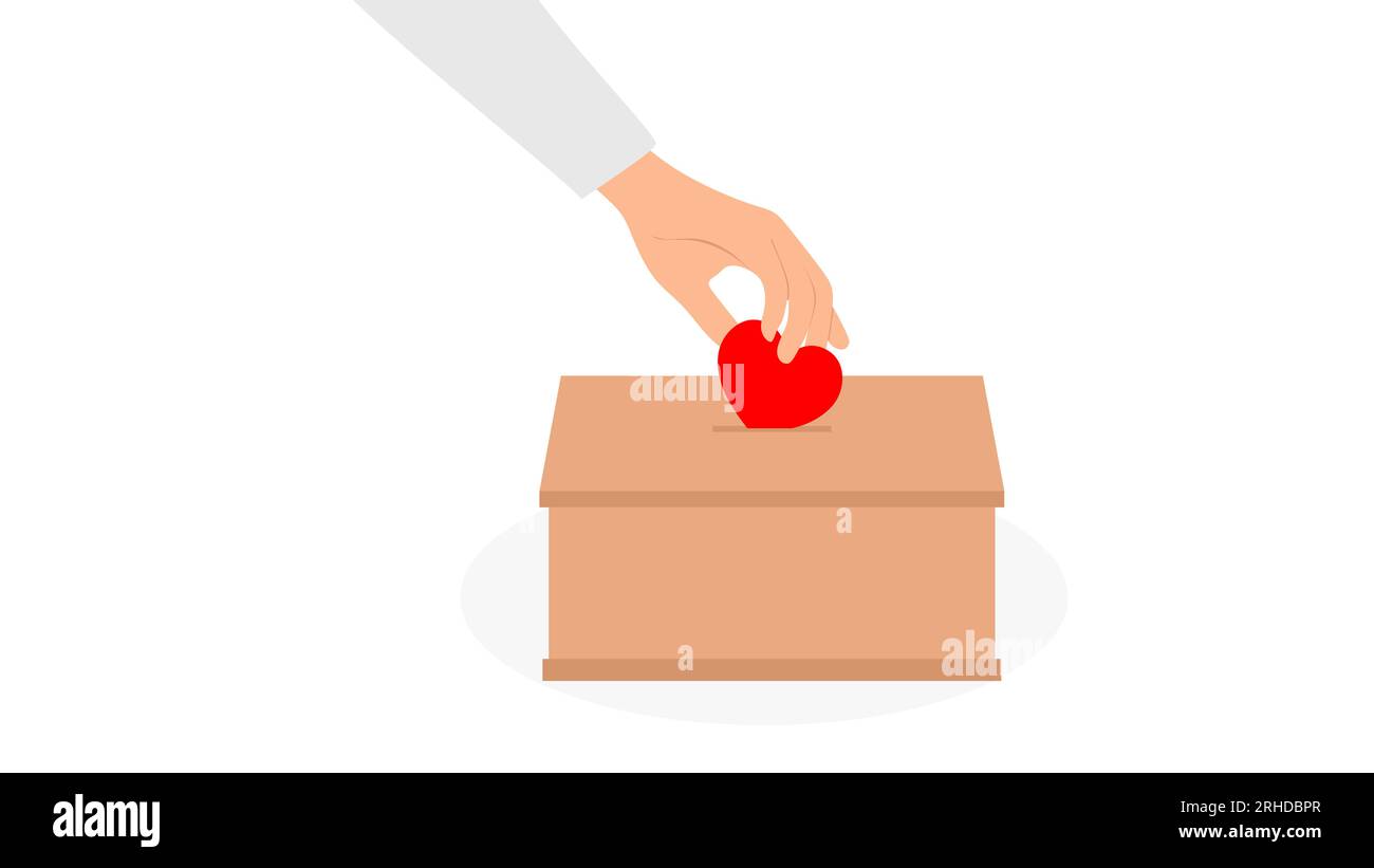 People throw hearts into a box for donations Hearts in hand Stock ...