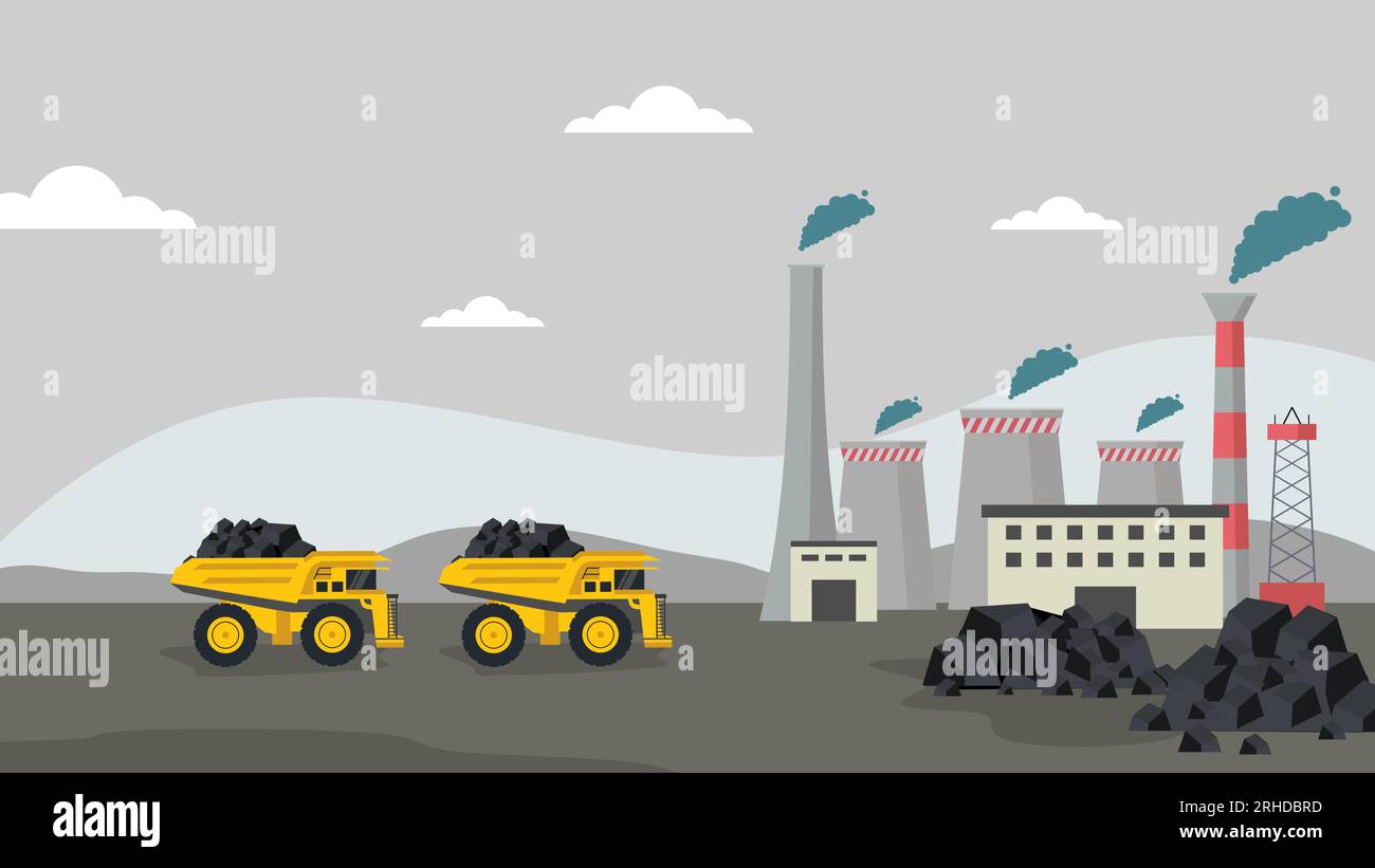 Heavy machinery background with trucks bring coal material for mining ...