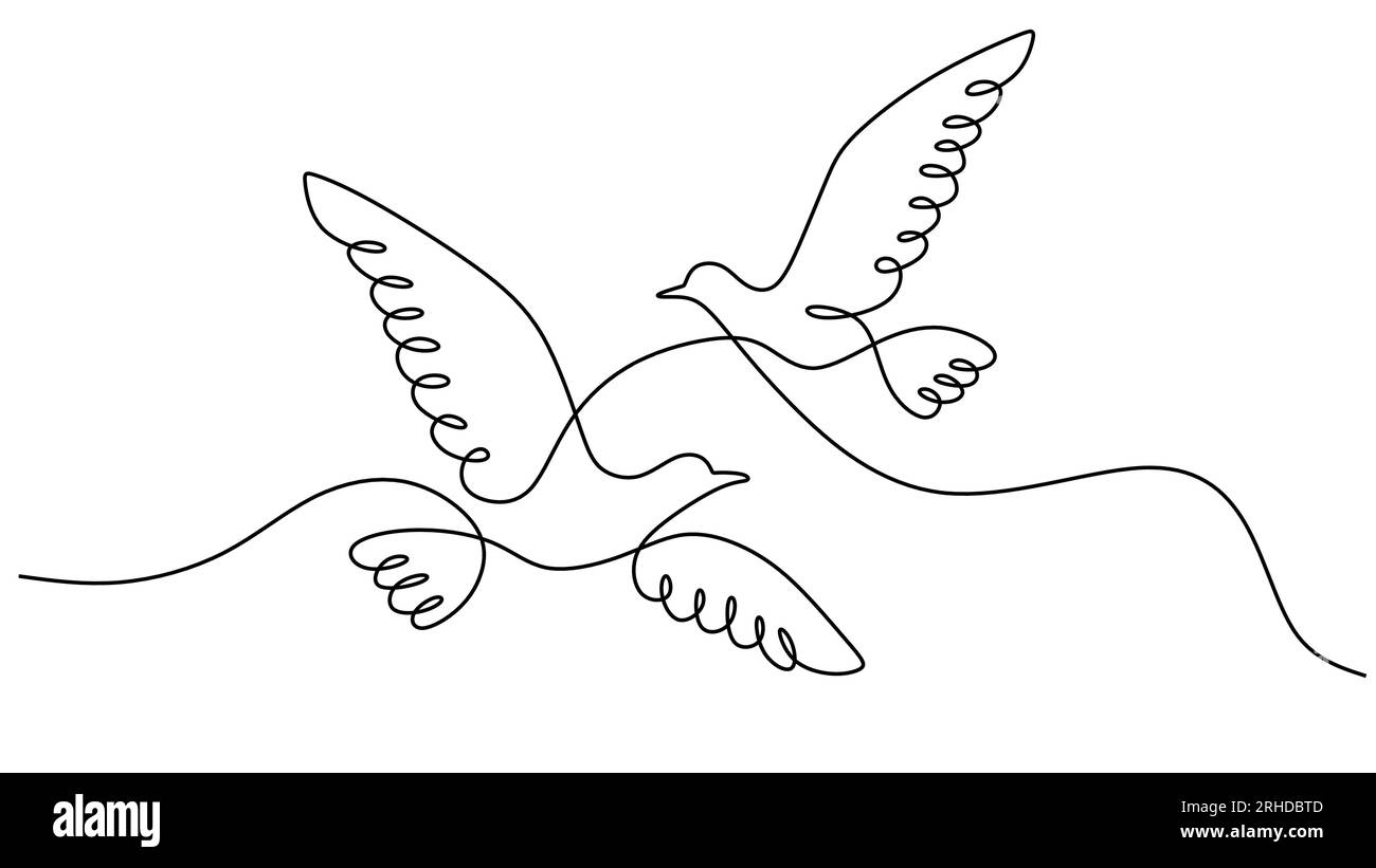 One single line of pigeons isolated on white background Stock Vector ...