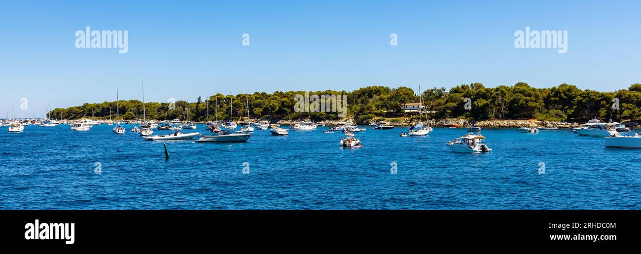 Cannes, France - July 31, 2022: Ile Saint Honorat island panorama with ...