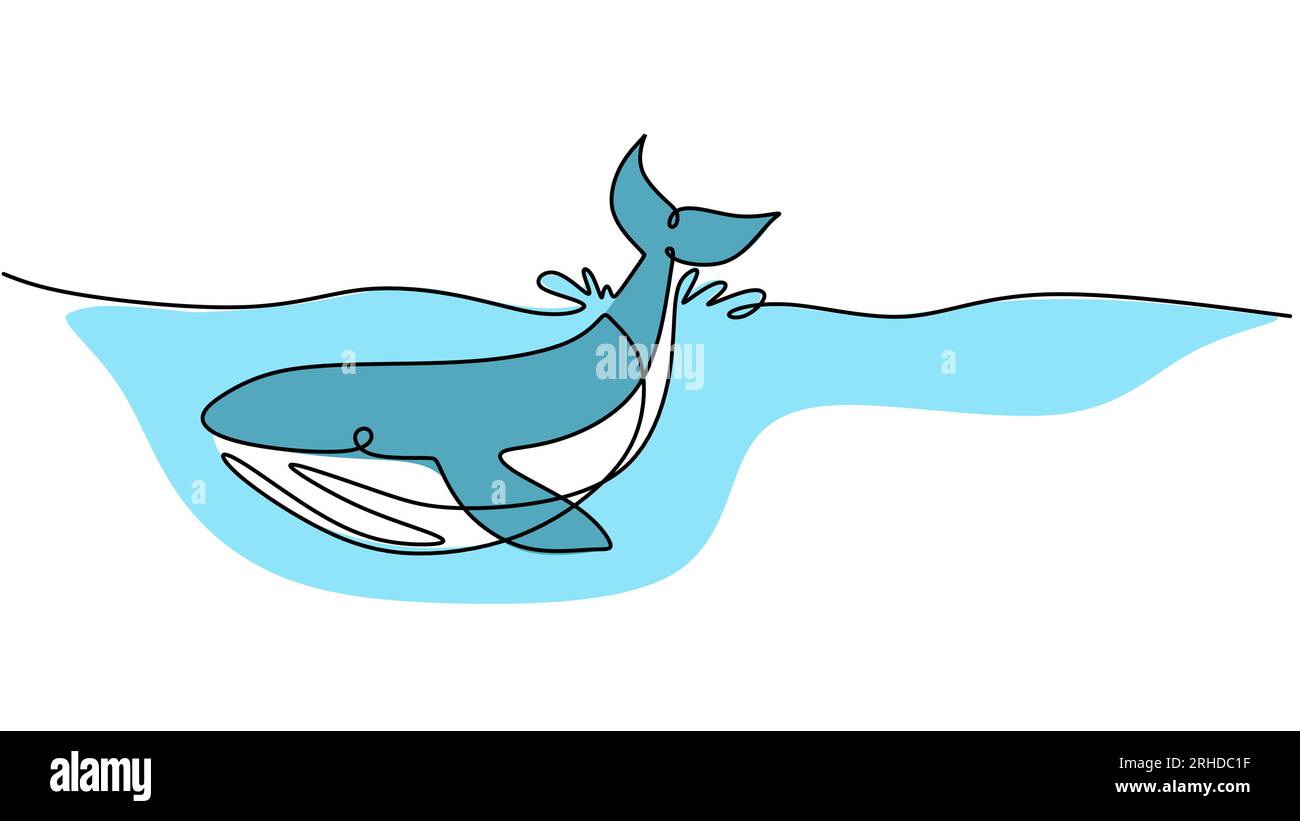 One line drawing of swimming whale isolated on white background Stock ...