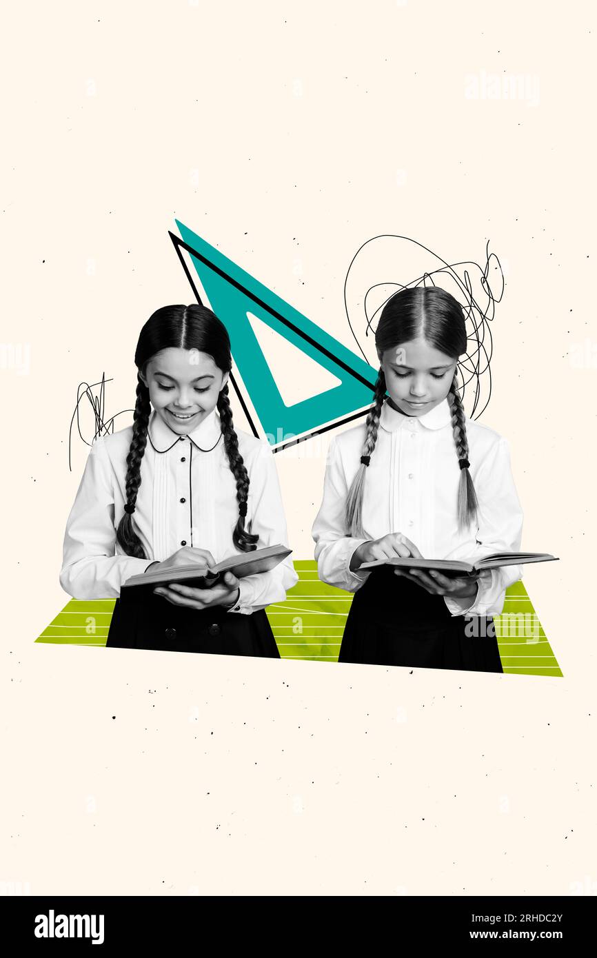 Collage composition picture of small school kids girls lecture read ...