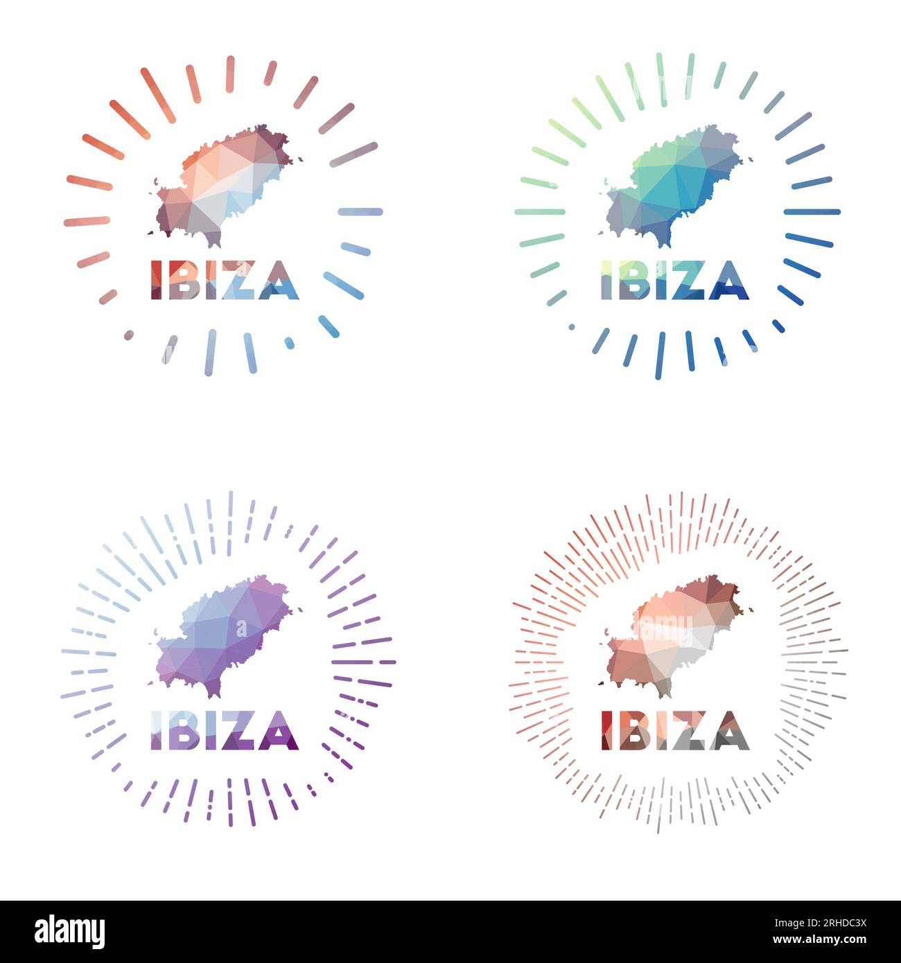 Ibiza low poly sunburst set. Logo of island in geometric polygonal ...