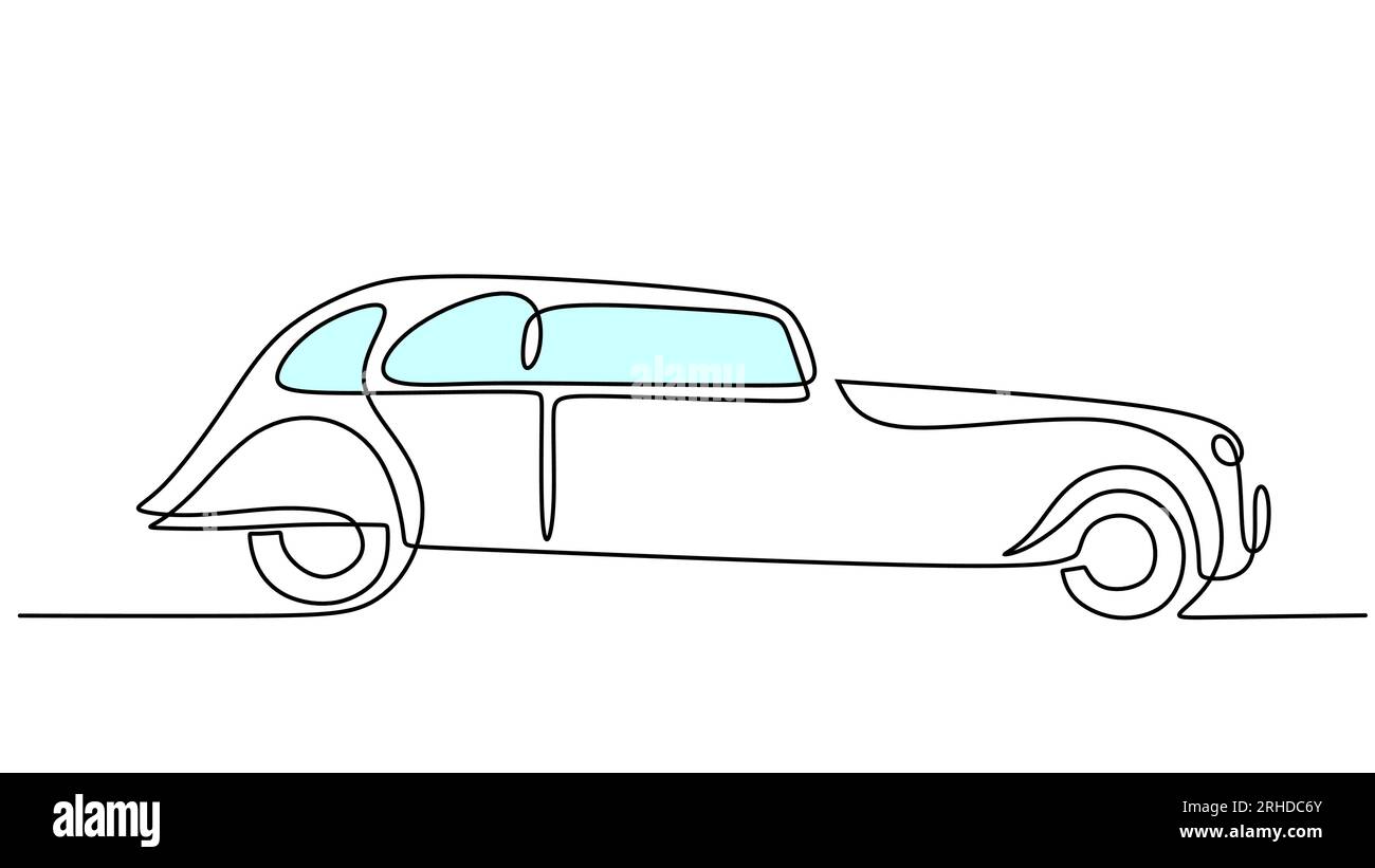One line drawing of vintage car isolated on white background ...