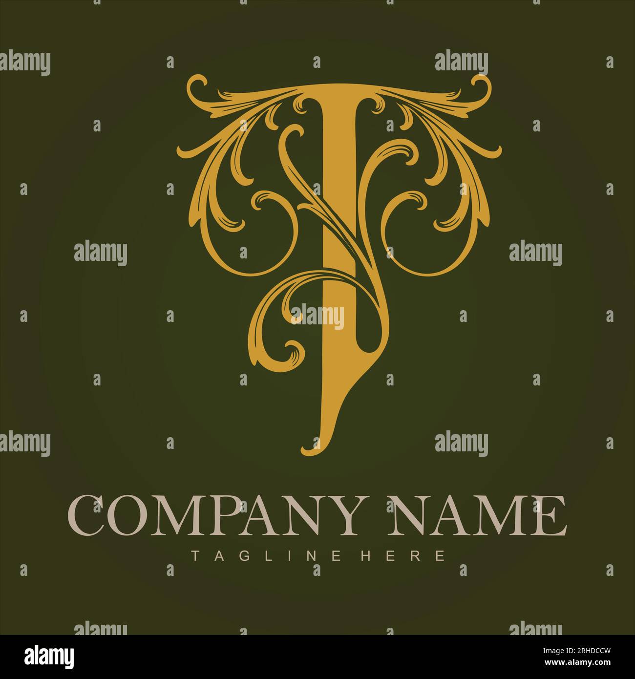 Flourishing beauty vintage gold T monogram letter logo vector ...
