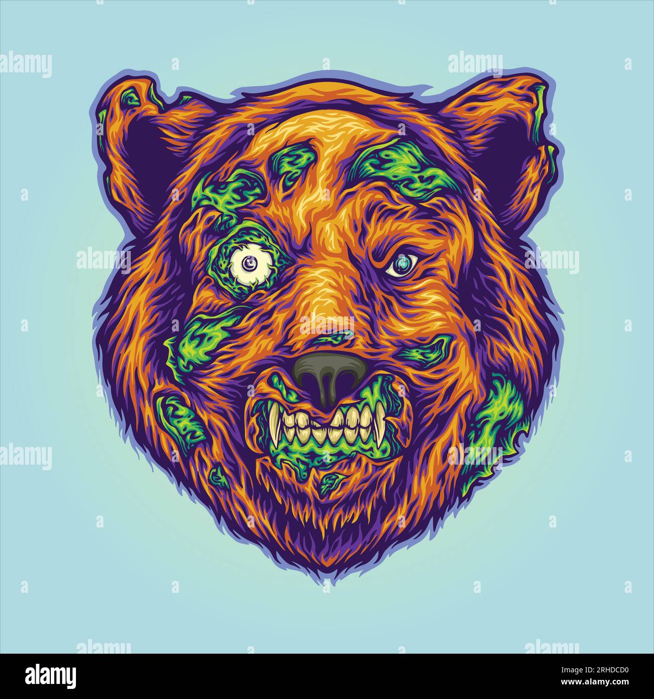Haunting horror creepy bear head zombie monster vector illustrations ...