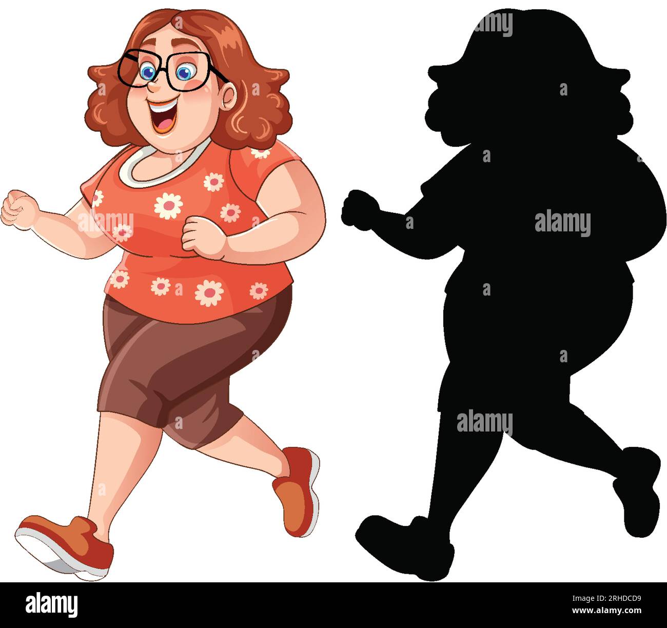 Vector cartoon illustration of an overweight woman running Stock Vector ...