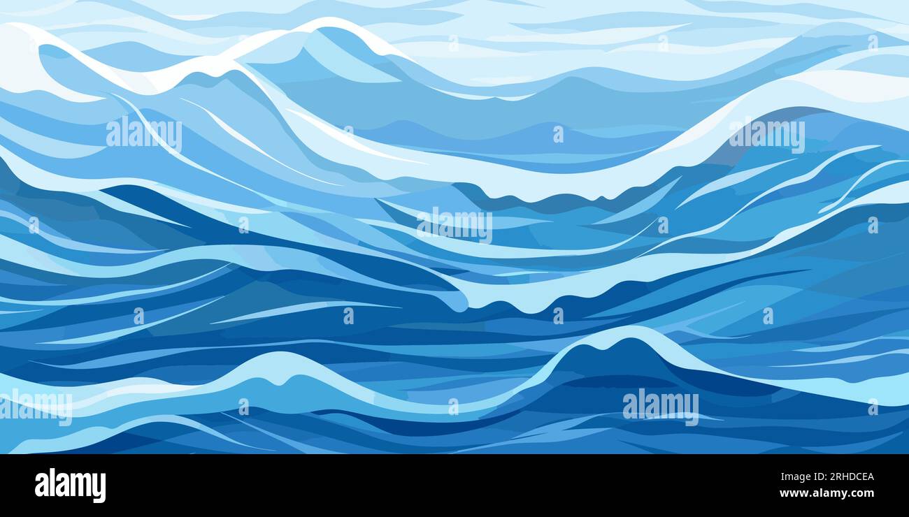 Blue ripples and water splashes waves surface flat style design vector ...