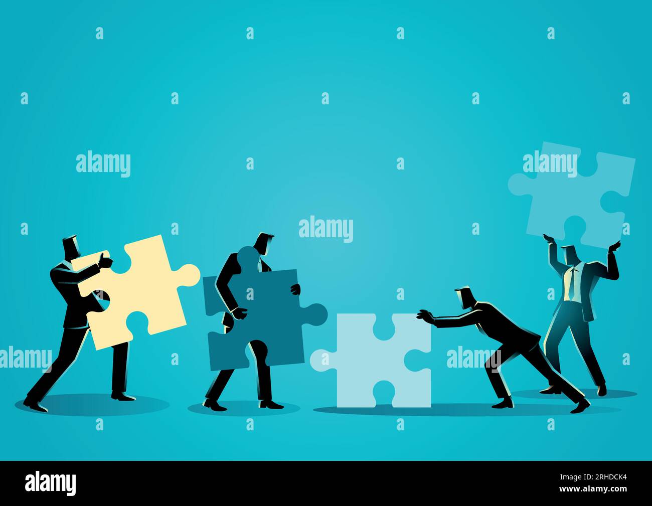 Business concept. Businessmen with puzzle piece. Teamwork, partnership ...
