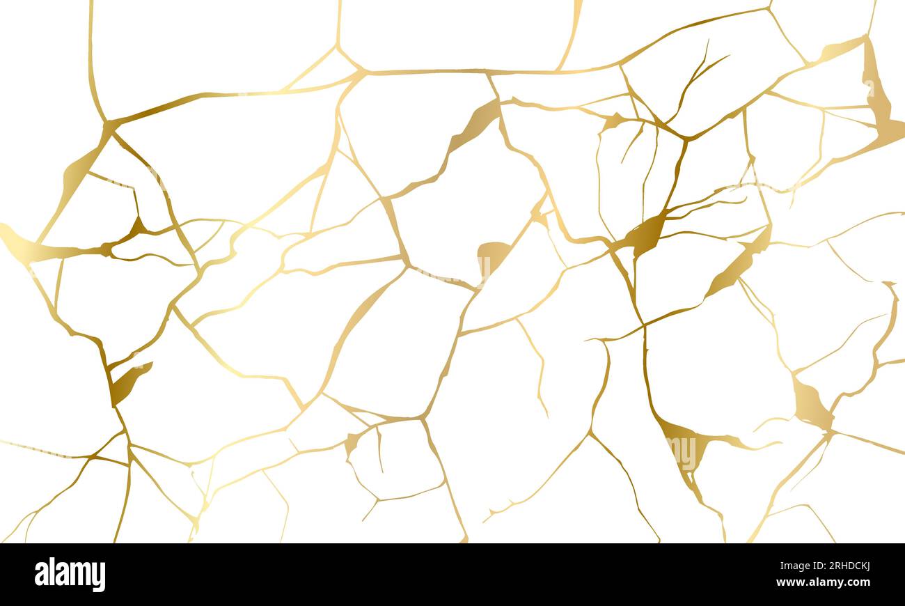 Gold kintsugi repair cracks background texture vector illustration ...
