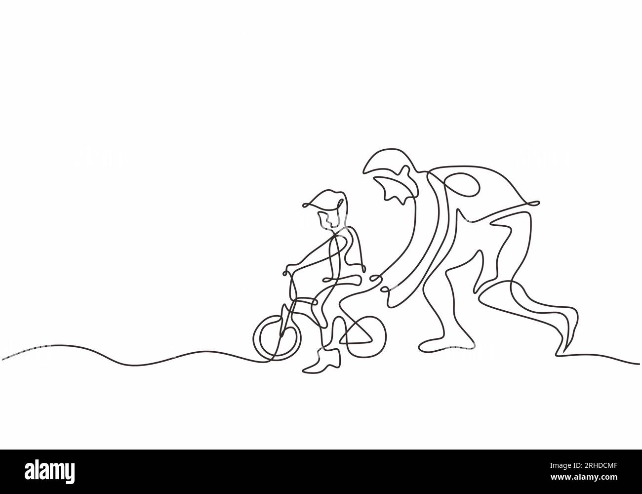 father son one line drawing. fathers day banner with dad and child ...