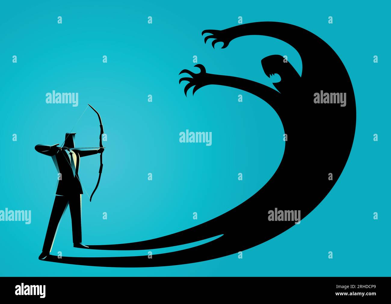 Business concept vector illustration of a man aiming his own shadow ...