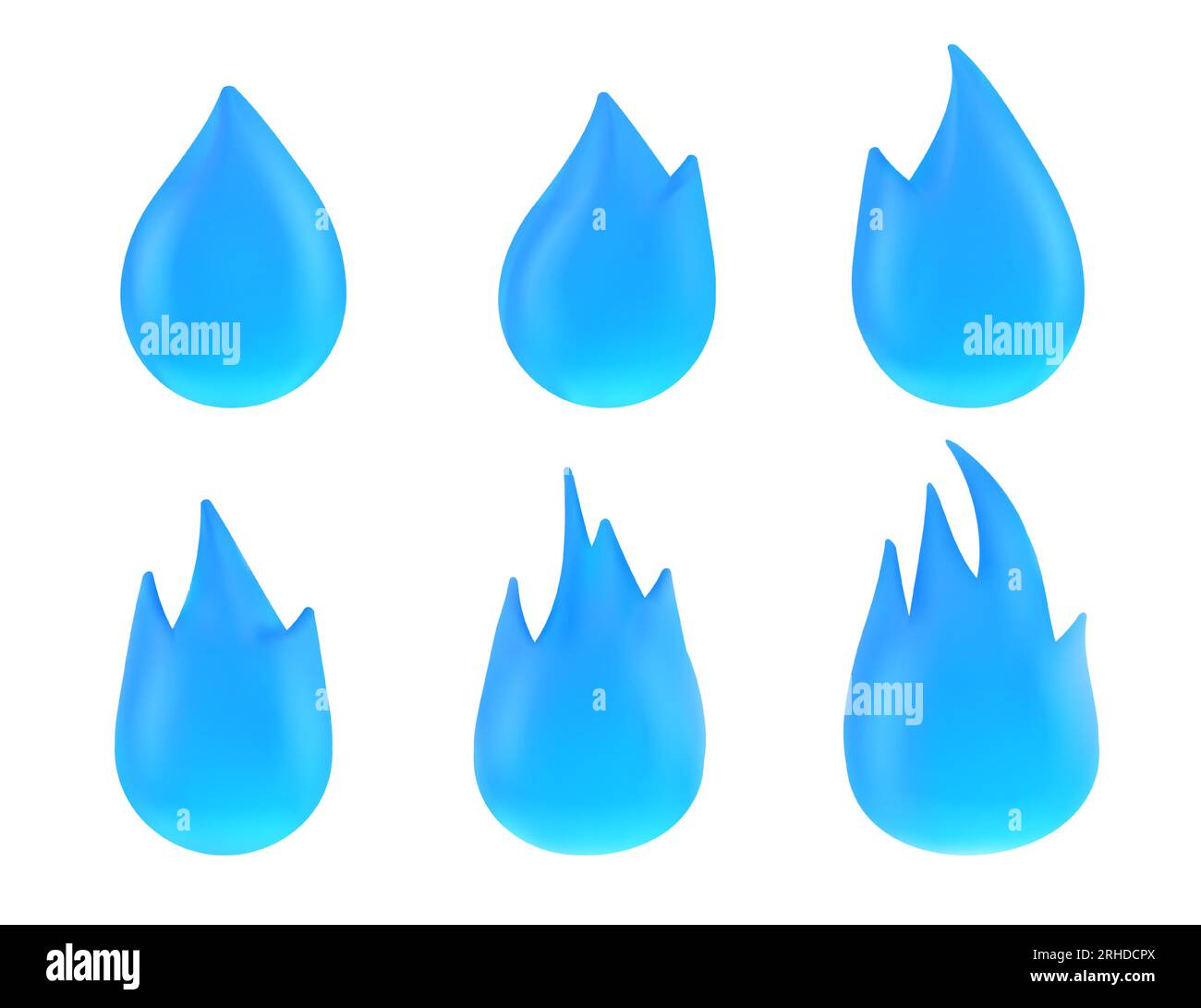 Cartoon set of blue water drops isolated on white background. Vector ...