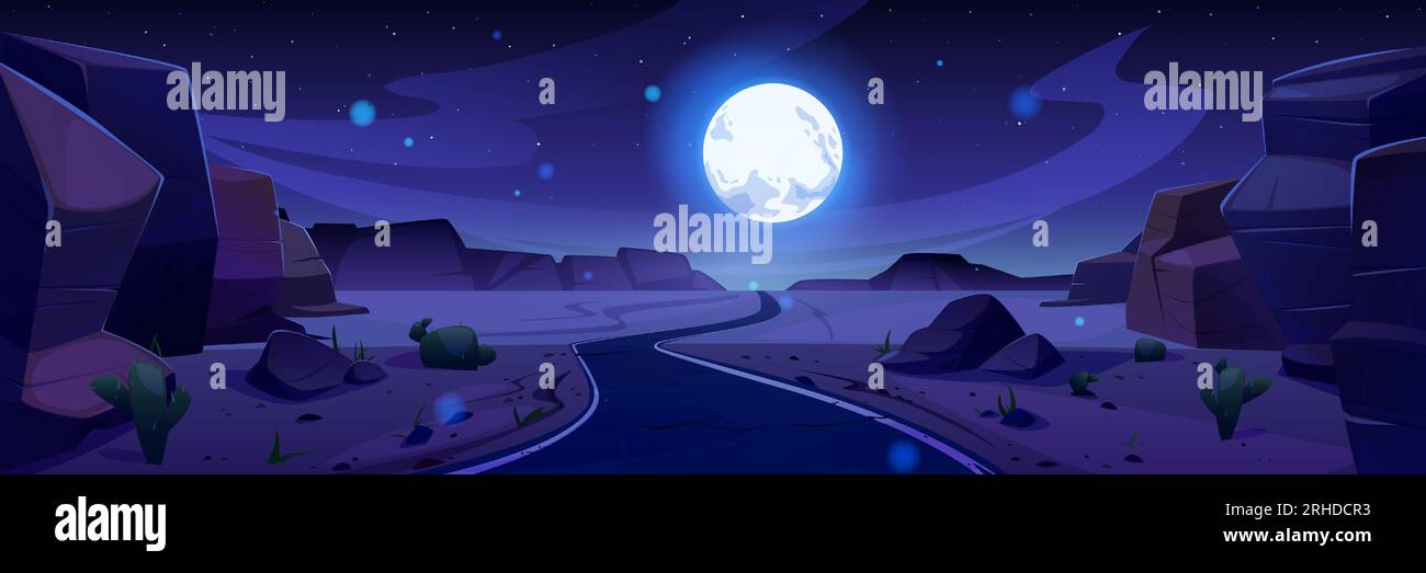 Night grand canyon full moon cartoon landscape. National usa park with ...